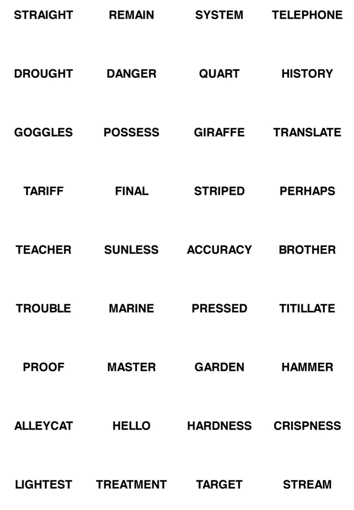6. Each sheet has exactly one code word, for four code words total